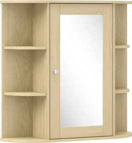 HOMCOM koupelnová skříňka se zrcadlem, nástěnná skříňka s otevřenými policemi 66x17x63 cm, přírodní
