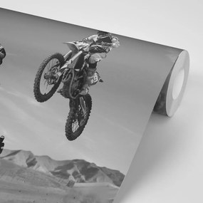 Samolepící fototapeta motorkáři v černobílém provedení