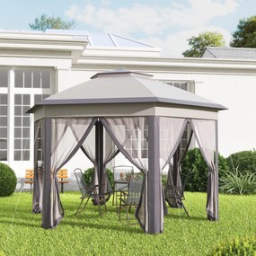 Outsunny zahradní altán skládací altán 4x4m pop-up stan party stan s taškou na přenášení a 6 bočními panely, dvojitá šestihranná střecha v kávové a b…