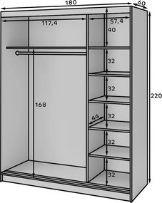 Šatní skříň Biancco se zrcadlem 180 cm bílá