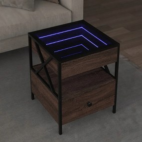 Fionshop 263771558 Noční stolek s Infinity Led hnědý dub 40 x 40 x 51 cm