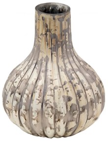 Béžovo-šedá antik dekorační skleněná váza – 11x11x15 cm