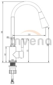 Invena Pogo, vysoká dřezová baterie 2-funkční, černá matná, INV-BZ-80-P04-L