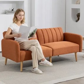 HOMCOM pohovka pro 2 osoby, skandinávský design, opěradlo nastavitelná ve 3 polohách, dřevěné nohy, látka s lněným vzhledem, hnědá