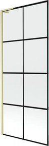 Mexen Next L, 1-křídlová vanová zástěna 80 x 150 cm, 6mm čiré sklo-černý vzor, ​​zlatý matný profil, 895-080-000-03-77-55
