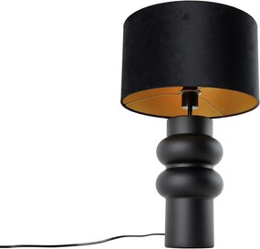 Designová stolní lampa černá s sametovým stínítkem černá se zlatem 35 cm - Alisia