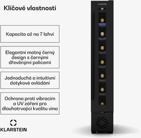 Klarstein Vinovilla 7 Uno vinotéka, 1 chladicí zóna, 7 lahví, dřevěné police, 5-18 °C