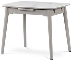 AUTRONIC Jídelní stůl 110+30x75 cm, keramická deska bílý mramo, šedý vysoký lesk
