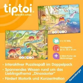 RAVENSBURGER Puzzle Tiptoi: Dinosauři / pro malé průzkumníky / 2x12 dí