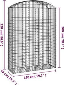 Klenutý gabionový koš 150 x 50 x 200/220 cm pozinkované železo 153460