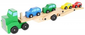 Dřevěný kamion s přívěsem a 4 autíčky