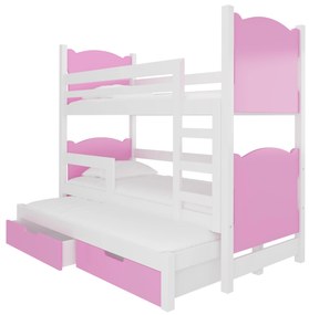 Patrová postel pro tři osoby s matracemi LETICIA Hlavní barva: Bílá, Další barva: Bílý