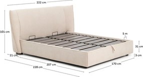 Béžová čalouněná dvoulůžková postel z žinylky s úložným prostorem s roštem 160x200 cm Arvian – Kave Home