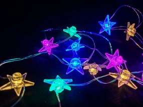 Vnitřní LED vánoční mini řetěz - hvězdičky, 4m, 40 LED diod, různobarevná, na baterie
