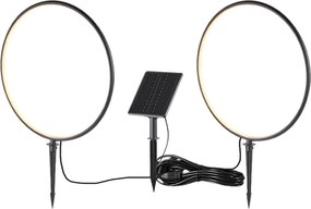 Exteriérové ​​solární zapichovací svítidlo Rings, 2x LED 1,5w, černá