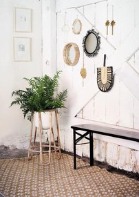MADAM STOLTZ Kulaté zrcadlo s třásněmi Off White/Black, černá barva, bílá barva, sklo, textil