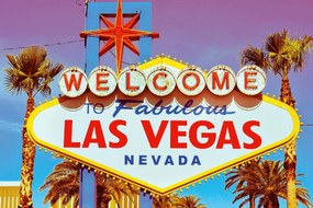 DIMEX | Samolepicí vliesová fototapeta na zeď Vítejte v Las Vegas MA-5-2955 | 375 x 250 cm | modrá, červená, bílá, žlutá