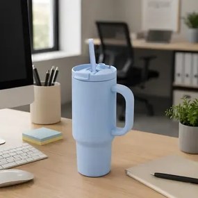 XD Design Uzavíratelný termohrnek s brčkem 480 ml světle modrá / Termo