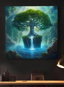 Obraz na plátně - Strom života s vodopádem FeelHappy.cz Velikost obrazu: 100 x 100 cm