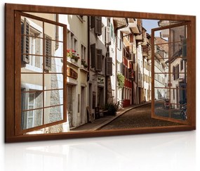 3D obraz okno do rakouské uličky Velikost (šířka x výška): 120x80 cm