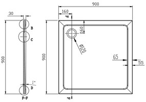 Aqualine TECMI sprchová vanička z litého mramoru, čtverec 90x90x3cm PQ009