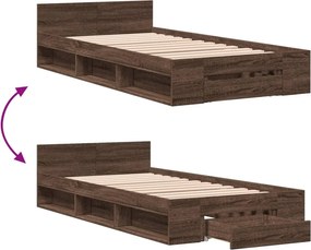 Rám postele se zásuvkou hnědý dub 75 x 190 cm kompozitní dřevo 3280810