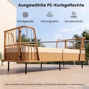 Costway Rozkládací pohovka venkovní ratanová rozkládací pohovka s područkami.
