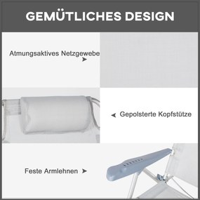sada 2 skládacích kempingových židlí Kempingová židle s opěradlem ze síťoviny nastavitelným v 6 směrech Opěrka hlavy 62 x 65 x 80 cm Světle šedá