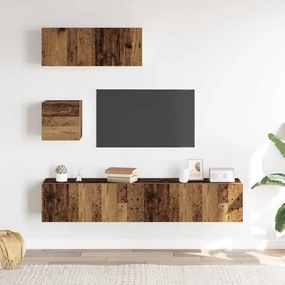 Sada 4 kusů nástěnné TV skříňka starého dřeva kompozitní dřevo 3329155