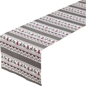 Šedo-červený vánoční běhoun / látka na stůl s jeleny - 30*300 cm
