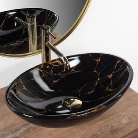 Rea Pamela Black Marble Shiny, umyvadlo na desku 530x330x150 mm, černá lesklá-vzor black marble, REA-U5067
