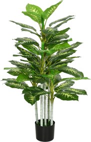 HOMCOM Umělá Dieffenbachia Velká 120 cm, Umělá Rostlina Dieffenbachia v Květináči, Umělé Stromy s Umělou Trávou pro Dekoraci Obývacího Pokoj a Ložnice