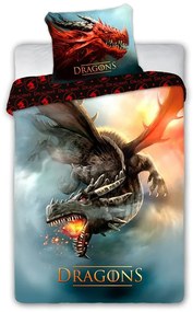Faro Bavlněné povlečení 140x200 Dragons 028 Létající drak černá modrá povlak na polštář 70x90