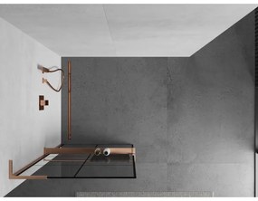Mexen Kioto+ L, sprchová zástěna Walk-In s poličkou a věšákem 90 x 200 cm, 8mm čiré sklo černý vzor, ​​měděný matný profil, 800-090-123-65-77