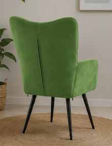 křeslo relaxační, odpočinkové, ušák, kov/samet, 98x63x69 cm, černá/světle zelená, Dekorino KR20260004