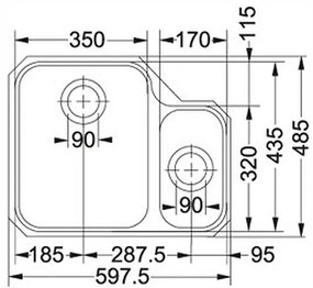 Franke Ariane ARX 160/2, 598x485 mm, nerezový dřez pravý, miska + sifon 122.0120.031