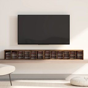 HOMCOM 2ks sada CD a DVD regálů s 12 přihrádkami, nastavitelnými policemi, 21x22,5x88,5 cm, rustikální hnědá