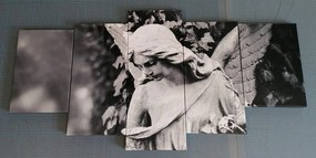 5-dílný obraz socha anděla v černobílém provedení