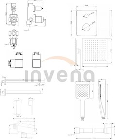 Invena Siros, podomítková sprchová sada s dešťovou hlavovou sprchovou 25x25 cm a ruční hlavicí, černá matná, INV-BS-90-011-A