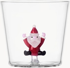 Ručně vyrobený skleněný pohárek z borosilikátového skla's figurkou skákajícího Santa Clause Christmas Tales