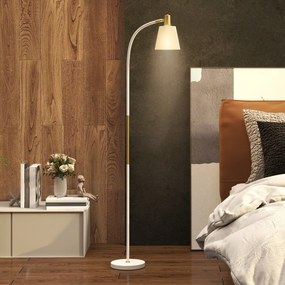 HOMCOM Nastavitelná Stojací Lampa do Obývacího Pokoje 127-160 cm se Spínačem, Zásuvka E27, Stojací Lampa do Obývacího Pokoje, Ložnice, Kanceláře, Bílá