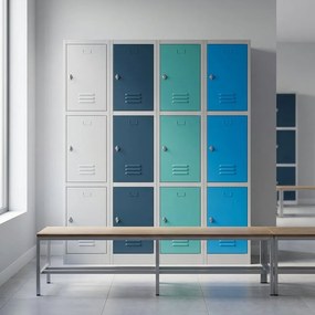 Kovová šatní skříňka - 3 boxy, 38 x 45 x 185 cm, otočný zámek, šedá - ral 7035