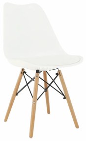 Jídelní židle KEMAL plast a ekokůže bílá, buk, kov černý