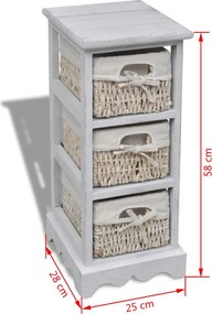 vidaXL Dřevěný úložný regál se 3 pletenými košíky [240799] Barva: Hnědá