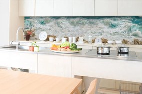 DIMEX | Fototapeta do kuchyně Rozbouřené moře KI-350-207 | 350 x 60 cm | béžová, modrá, bílá