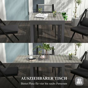 Outsunny zahradní stůl jídelní stůl pro 6 osob, rozkládací stůl na terasu do 70 kg, hliníková šedá 81/162 x 80 x 75 cm pro balkon a zahradu | Aosom.de