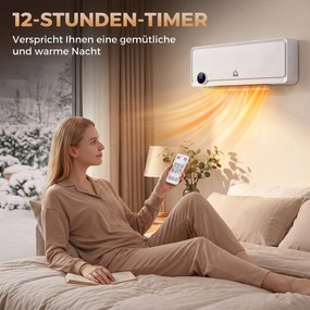 HOMCOM Topný ventilátor na stěnu 2000W s dálkovým ovládáním, 3 režimy provozu, LED displej, 12hodinový časovač 820-252V90WT