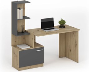 Psací stůl MISO s policemi šedý/dub artisan
