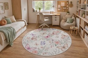 Dětský koberec protiskluzový BAMBINO 61450 krémový / růžový kruh