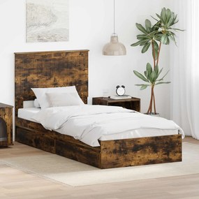 Postel s úložným prostorem se zásuvkou Kouřový dub 90 x 200 cm 3411247
